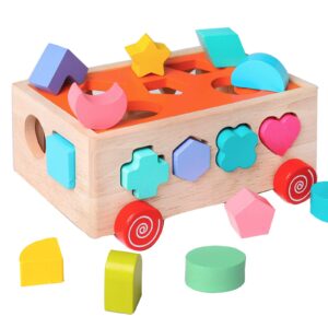 kidus wooden shape sorter toys for toddlers 1-3 years old, montessori early learning toy set for toddlers, fine motor skills, eyes hands cooperation great gift for preschool baby girls & boys