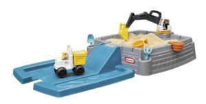 little tikes dirt diggers excavator sandbox for kids, including lid and play sand accessories,multicolor