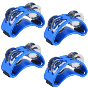 xgood 4 pieces foot tambourines percussion musical instrument with stainless steel jingles percussion musical instrument accessories (blue)