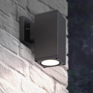 asd led up down wall lights cylinder outdoor, photocell dusk to dawn, 18w (120w eq) 1500lm 120-277v 3000k-4000k-5000k options, matte black exterior wall sconce, wall lantern, etl & energy star