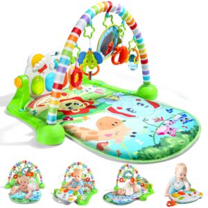 cute stone baby gym play mat, play piano gym with tummy time activity mat, musical activity center for infants toddlers