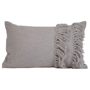 foreside home & garden gray handwoven 14x22 decorative cotton throw pillow with hand braided tassels