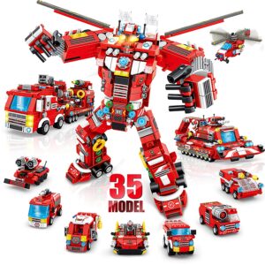 robot building toys for boys age 6 7 8 9 10+ year old, 836 pcs creative construction truck blocks toys, 35 in 1 stem educational building bricks city fire rescue vehicles kit gift for kids