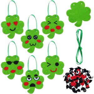 36 pieces st. patrick day shamrock ornament craft kit, irish green felt clover hanging decoration wall hanging ornament shamrock expression for diy present party favor classroom school decor supplies