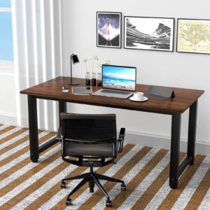 computer desk writing desk office desk home desk 63" metal frame sturdy stable laminated mdf desktop anti scratch，for writing,games and home work desk modern finish wood board and sturdy steel legs