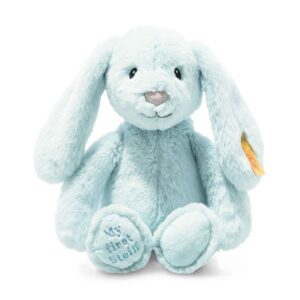 steiff soft cuddly friends my first hoppie rabbit 10", premium stuffed animal, light blue