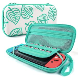 grehge carrying case for nintendo switch,leaf crossing hard shell protective storage case for switch console and accessories,cute slim portable travel carry case bag with 10 game card slots for girls