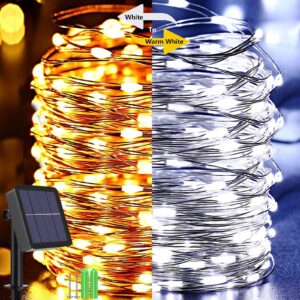 toodour color changing solar string lights outdoor, 85ft 240 led warm white & white solar copper wire twinkle lights, waterproof solar fairy lights for garden, patio, party, home decor