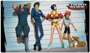 japanime games cowboy bebop: the s suspects playmat gaming playmat | large size (24” x 14”) | premium neoprene surface, non-slip base | your favorite heroes