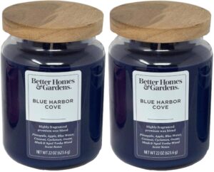 candle-lit, deep blue, 22oz (623.6g) x 2 [excluding glass jar weight], rb22-51198x2 better homes gardens 22oz scented candle, blue harbor cove 2-pack