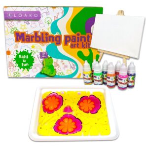 loako water marbling paint kit for kids - great creative craft kit art set - arts and crafts for girls & boys - paint gifts idea for kids 6-12 activities - marble painting kit - water art paint sets