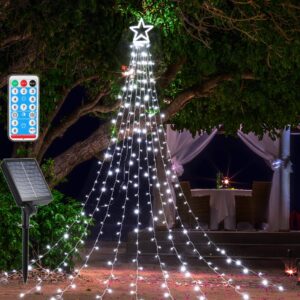 toodour solar lights outdoor, 317 led 10ft x 9 solar garden lights with 12" topper star, 8 lighting modes waterproof star fairy lights for garden, patio, wedding, party decoration (white)