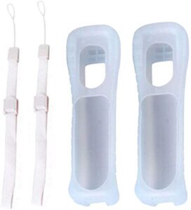 2set silicone rubber protective skin case cover with wrist strap replacewment for wii remote controller（white）