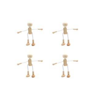 exceart wood peg dolls 4pcs unfinished wooden peg doll adjustable wood peg people doll robot paintable bodies figures for diy arts crafts peg game party favor