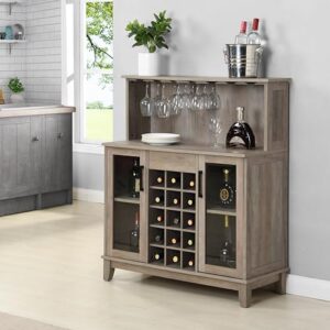 home source 44.5" bar cabinet with wine rack,coffee bar table and microwave station cabinet for home,sideboard buffet cabinet with storage for dining room,kitchen,concrete (grey wash)