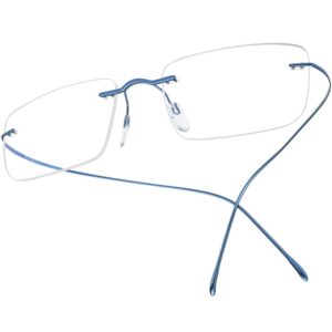 fonex titanium glasses frame,rimless frameless optical eyewear eyeglasses for men and women f85634 (blue)