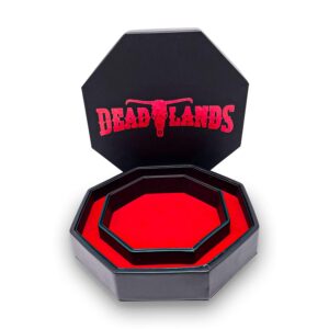 deadlands - d&d dice tray of holding by norse foundry, 8” octagon shape dice rolling tray for dice games like rpg and dnd, dice box storage, removable top lid – soft padded inner lining