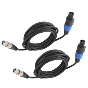 hbu pack of 2 10 feet speakon to xlr cables - 2pcs 10ft. audio jack speak-on male to 3 pole xlr female extension cable - dj pa stage 3 pin microphone wire with twist lock