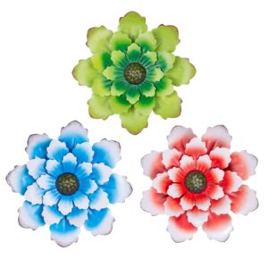 tiancentral h rustic metal flower farmhouse home decor durable wall art hanging flowers for living room bedroom bathroom decor indoor outdoor garden decor flowers green/rust red/blue pack 3 by 12.5"