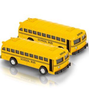 artcreativity 5 inch pull back school bus playset, set of 2 classic school buses, diecast bus toy set with pull back mechanisms, great party favors, gift idea for boys and girls