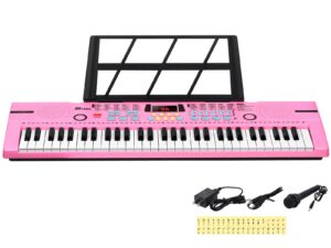 24hocl 61 keys keyboard piano, kids piano keyboard with ul adapter, stand, built-in speaker, mic, portable electronic keyboard for boys, girls, beginners birthday holidays best gifts