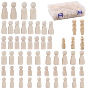 gacysmd wooden peg dolls set 55pcs of natural unfinished peg people family, unpainted wooden peg dolls unfinished figures mini peg people wooden for arts and crafts