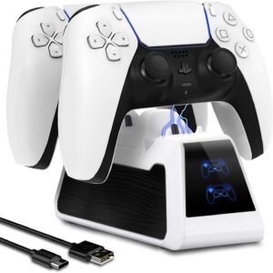 ps5 controller charger station, click-in ps5 dualsense controller charger, fast charging dock compatible with sony playstation 5, dual usb type c ps5 charger stand with led