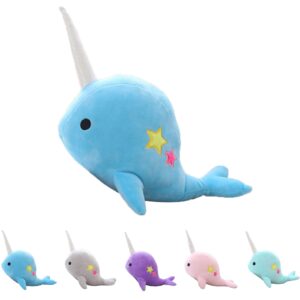 casagood cute blue narwhal stuffed animal plush toy adorable soft whale plushies toys stuffed animals for babies kids, toddlers