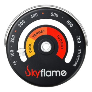 skyflame wood stove thermometer, magnetic chimney flue pipe meter with large dial for keeping your wood/gas/pellet stoves from overheat by wood burning