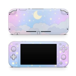 tacky design clouds decal skin compatible with nintendo switch lite skin wrap, pastel starry skin with blue sky and moon for nintendo switch lite cover, premium vinyl 3m full wrap decal.