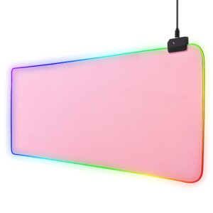 pink rgb led gaming mouse pad, 14 modes glow pad, extra large gaming mousepad，waterproof rubber non slip cute mat, extended big keyboard and mouse pad mat for gamer, 31.5x12 x 0.16 inch - pink