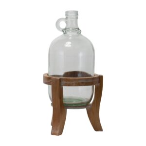 foreside home & garden glass growler vase with natural wood stand