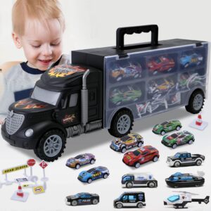 toddler toys for 3-4 year old boys,large transport cars carrier set truck toys with 12 die cast vehicles truck toys cars,ideal christmas easter gifts toys for kids age 3-7