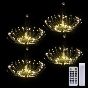 firework lights, 4 pack 120 led copper wire starburst string lights with 8 modes remote waterproof hanging fairy decorative lights for wedding party christmas garden patio home decoration(warm white)