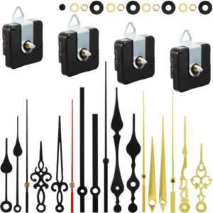 4 pieces quartz clock movement mechanism non ticking diy clock mechanism with 6 clock hands sets for repair parts replacement (0.5 inch/ 13 mm, gold, black)