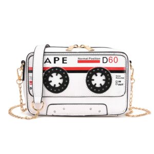 kuang! women retro cassette shoulder bag tape shaped recorder crossbody purse elegant banquet evening handbag for girls