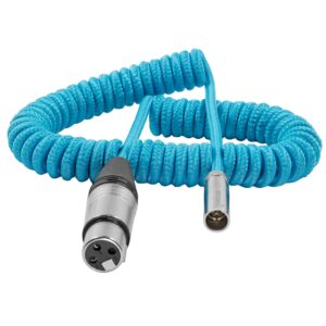 kondor blue mini xlr male to xlr female audio cable for blackmagic pocket 4k/6k camera video assist | pro xlr adapter for microphones & mixers. (blue, 12"-24" coiled | 1 pack)