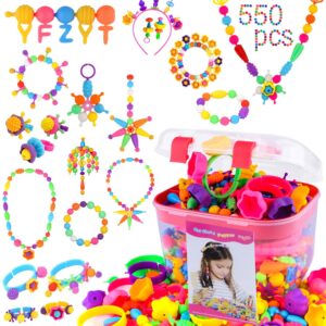 yfzyt snap pop beads for girls toys, 550+ pcs jewelry making kit for toddlers 3 4 5 6 7 year old, kids pop beads art and craft kit diy hairband bracelets necklaces rings toys birthday christmas gifts