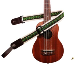 music first original design vintage green label soft meshbelt & genuine leather ukulele strap ukulele shoulder strap with a genuine leather strap locker