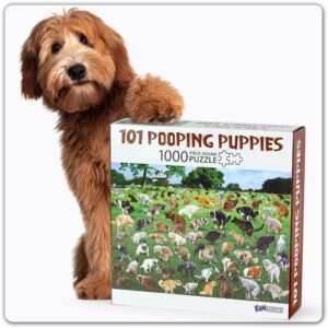 funwares original 101 pooping puppies puzzle - hilarious jigsaw puzzle - perfect white elephant gag gift - funny dog pooping puzzle for adults and kids! 1000 piece puzzle!