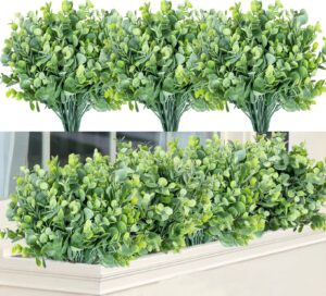 ouddy decor 20 bundles artificial flowers for outdoors fake flowers faux plastic plants uv resistant spring flowers for garden porch office window box table home decorations, green