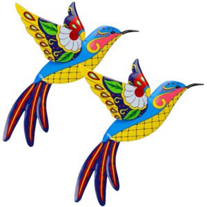 juegoal 2 pack metal hummingbird wall art, 16.5 inch bright color inspirational wall decor colorful birds sculpture, hanging for indoor outdoor home bedroom bathroom living room office garden