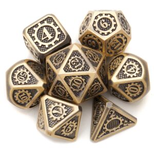 metal dice d&d, dragon and dungeon polyhedral metal dice set for rpg (dungeon and dragon role playing games), and enamel d&d dice with storage bag (7-piece set)