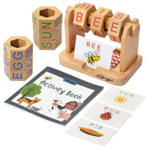 real wood spin and read montessori phonetic reading blocks combines spelling blocks with phonics flashcards for a frustration free spelling for kids and beginner cvc reading