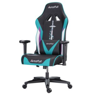 autofull c3 gaming chair office chair pc chair with ergonomics lumbar support, racing style pu leather multifunction adjustable computer chair (cyan)