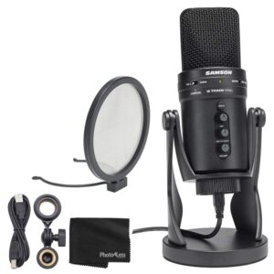 samson g-track pro usb 24-bit studio condenser mic with audio interface with the g-track pro pop filter and cleaning cloth - top-value microphone bundle