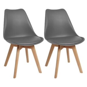 canglong mid century modern side chair with wood legs for kitchen, living dining room, set of 2, grey