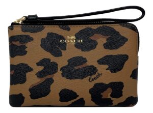 coach leopard print corner zip wristlet style no 7303