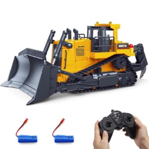 fisca remote control bulldozer rc 1/16 full functional construction vehicle, 2.4ghz 11 channel dozer front loader toy with light and sound for kids age 6, 7, 8, 9, 10 and up years old