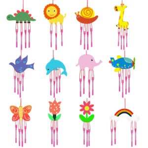 jetec wind chime for kids diy wooden classroom wind chime decorative wooden hanging wind chime animal wind chimes wood wind chimes for kids diy craft birthday party favors(12pcs)